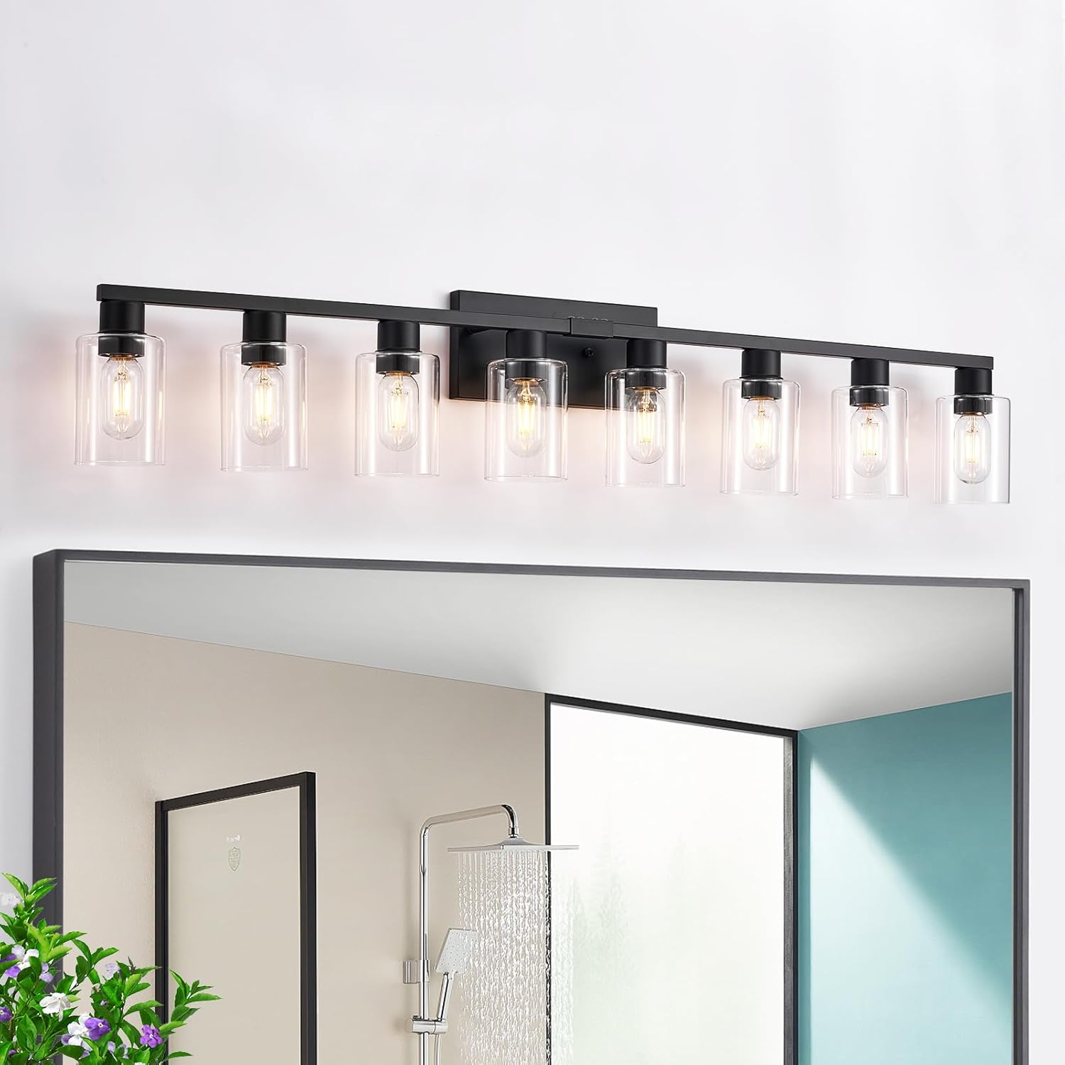 8 Light Bathroom Vanity Light, Matte Black Bathroom Vanity Lights Over ...