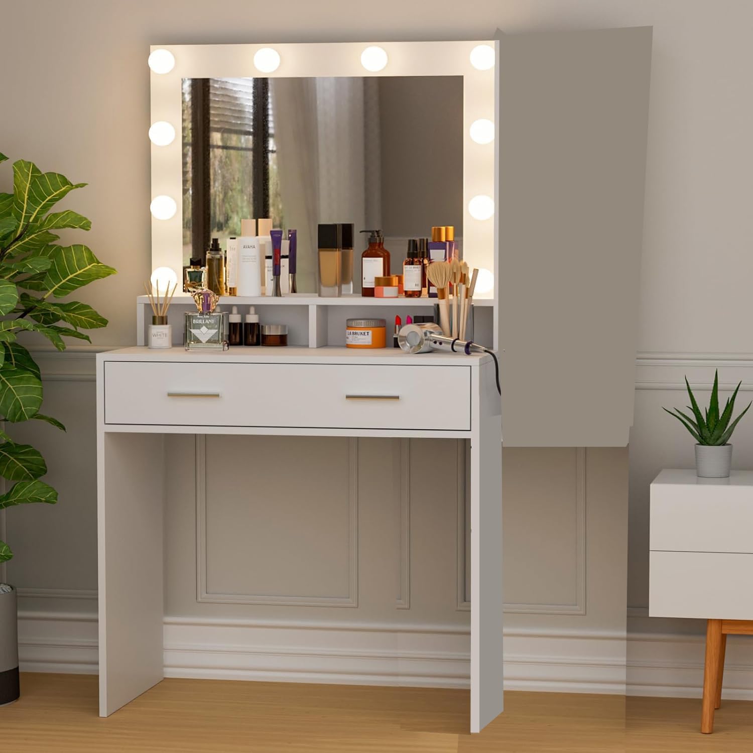 Amazon.com: Likein Makeup Vanity Desk with Lights, Vanity Table with ...