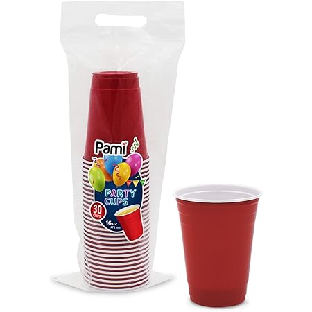 Amazon.com: PAMI Red Plastic Party Cups [Pack of 30] - 16oz Disposable ...