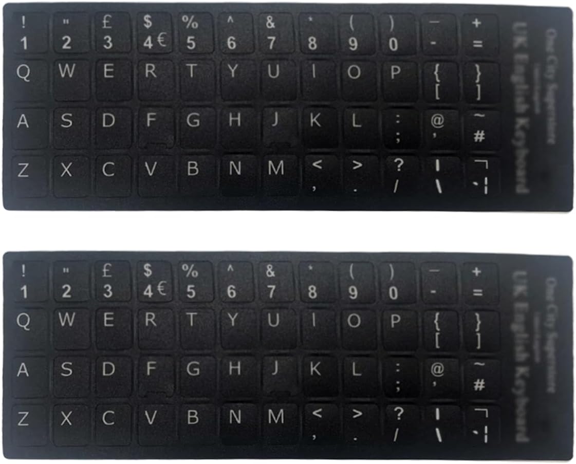 2PCS English Keyboard Letter Replacement Stickers - White on Black ...