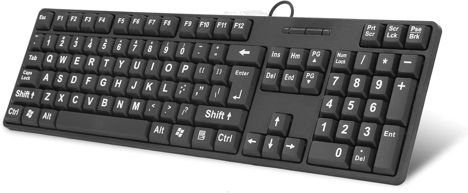 Large Print Computer Keyboard, 104 Keys USB Wired High Contrast ...