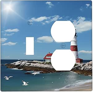 Seaside Lighthouse House 2 Gang Wall Plate Outlet for Decorative Outlet ...