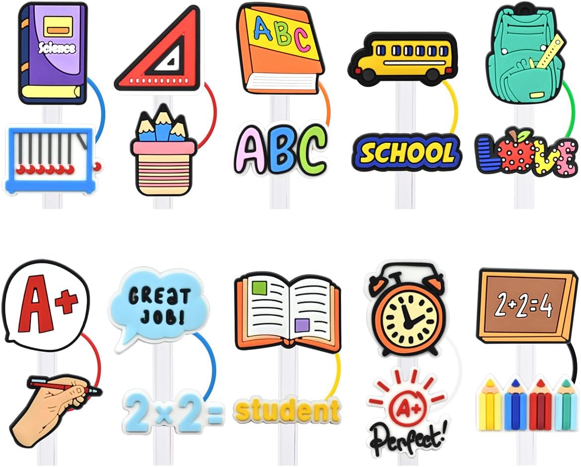 Amazon.com: JICNERROM 10PCS Cute School Straw Covers Cap For Stanley ...