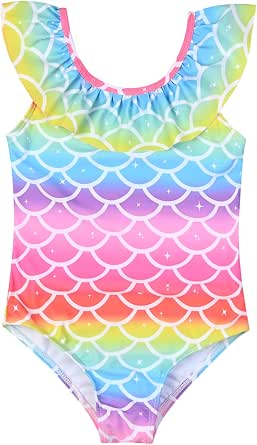Amazon.com: Girls One Piece Swimsuits Mermaid Bathing Suits Kids Cute ...