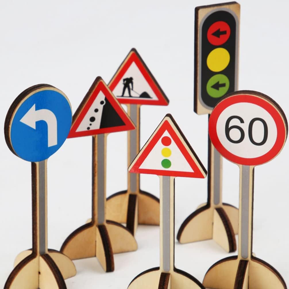 Toddmomy 1 Set Wood Street Signs Playset Kids Traffic Signs Wooden Road ...