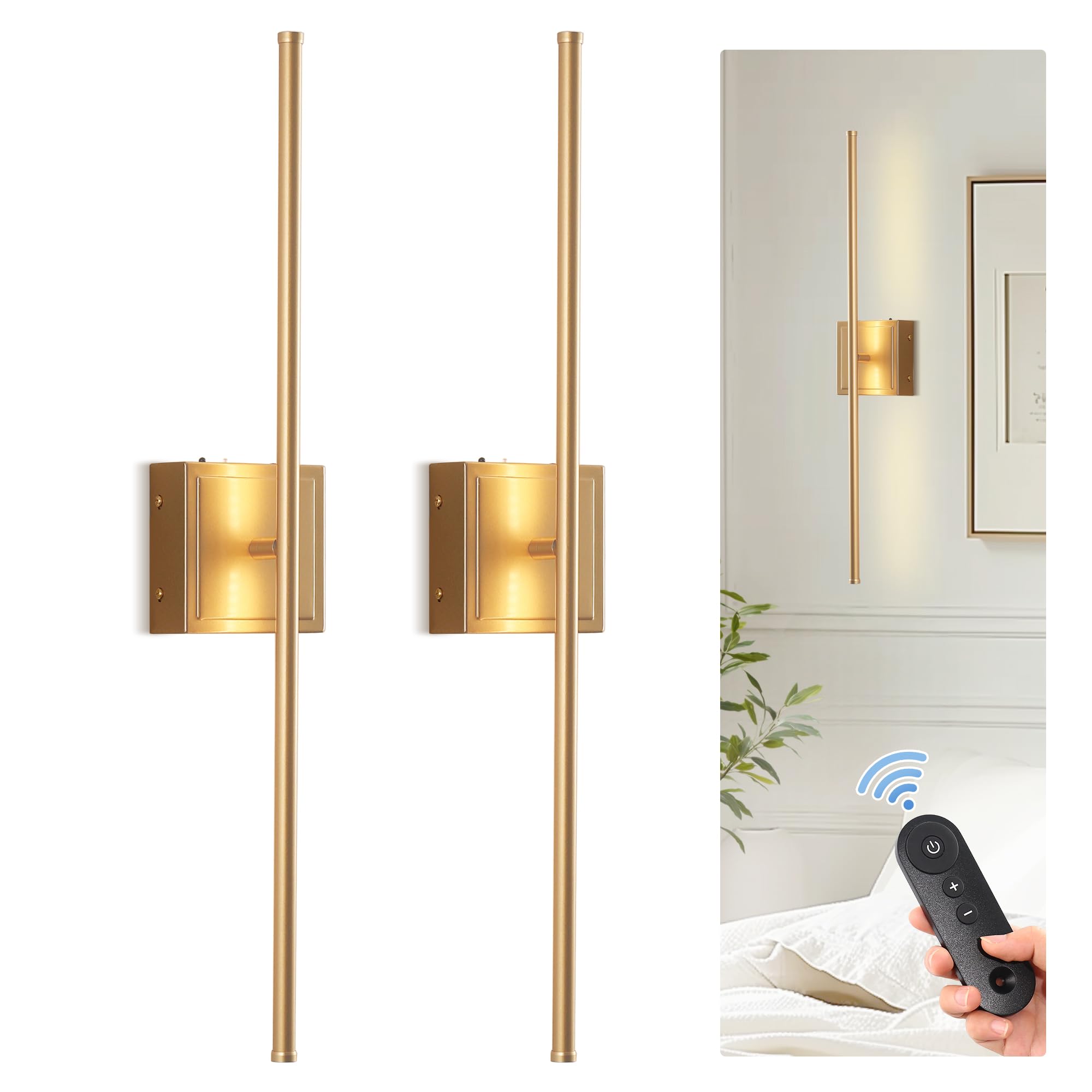 Battery Operated Wall Sconces set of 2, 6000mAh Rechargeable Wall ...