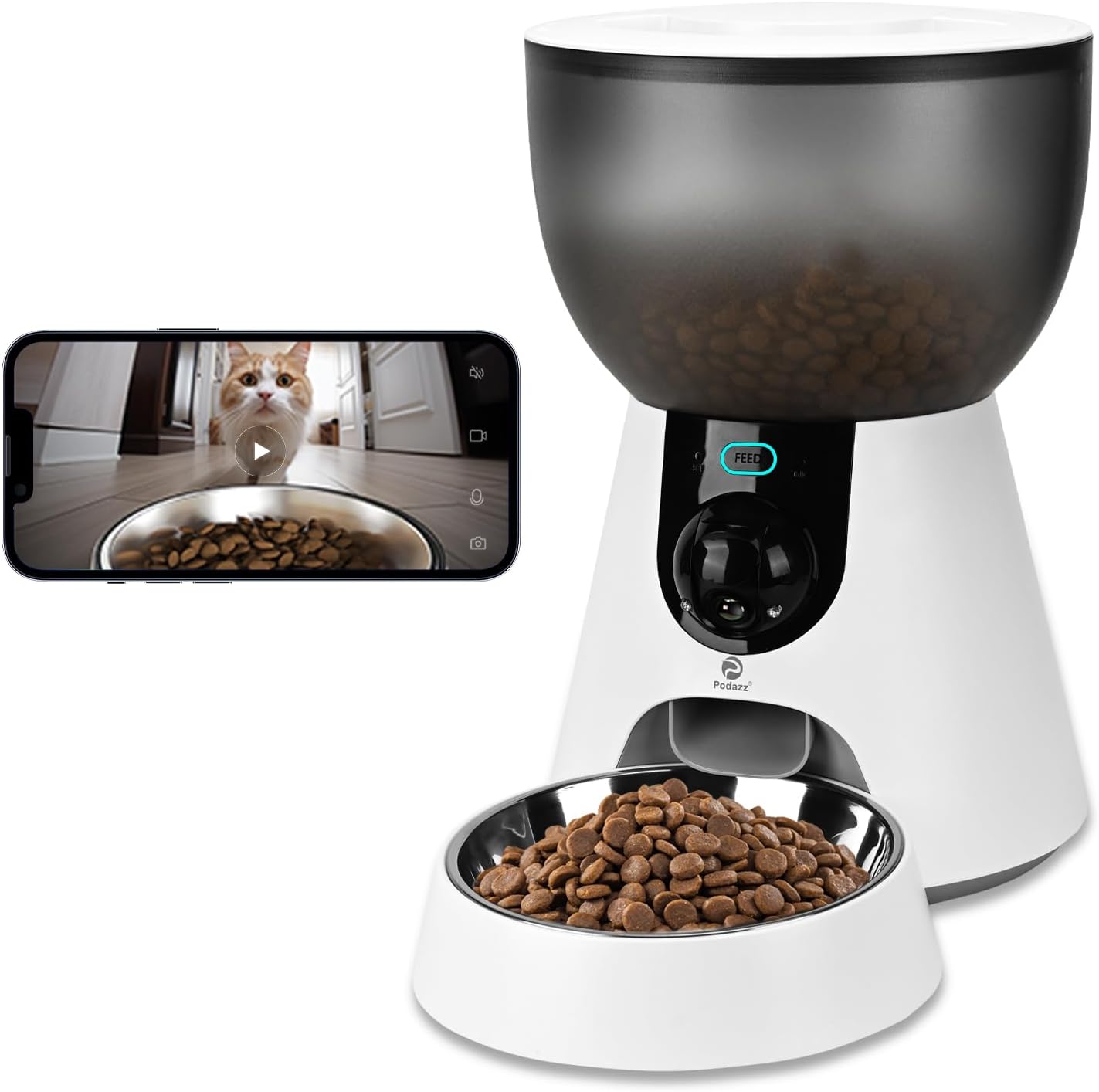 Podazz Automatic Cat Feeder with Camera, 5G WiFi Pet Feeder with App ...
