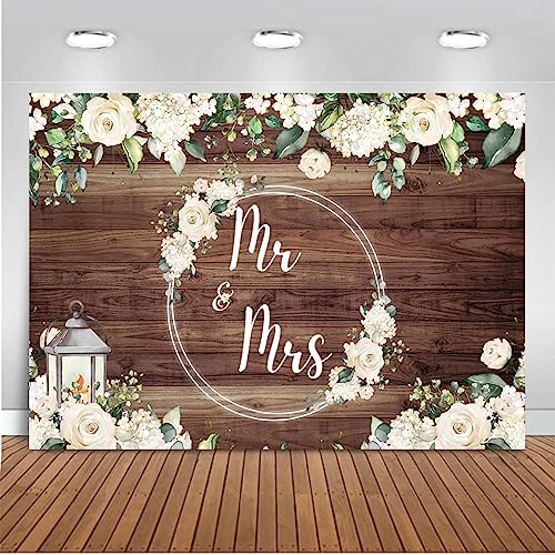 Amazon.com : GCIREC 7x5 ft Mr & Mrs Backdrop White Rose Floral Wooded ...