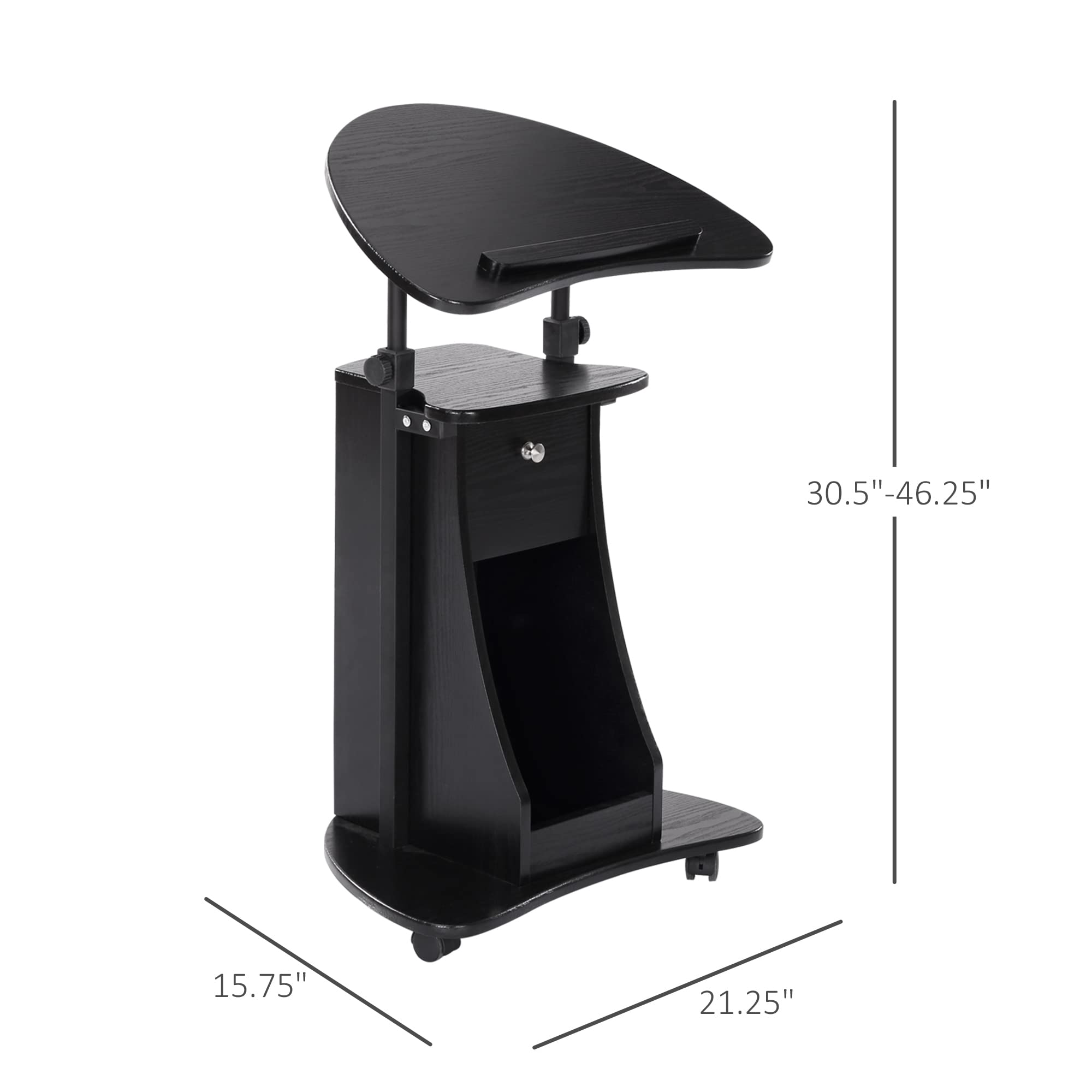 Buy HOMCOM Mobile Laptop Cart, Sit-to-Stand Computer Desk with Drawer ...