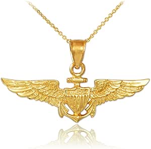 Amazon.com: 14K Yellow Gold US Navy Naval Aviator Wings Rolo Chain ...