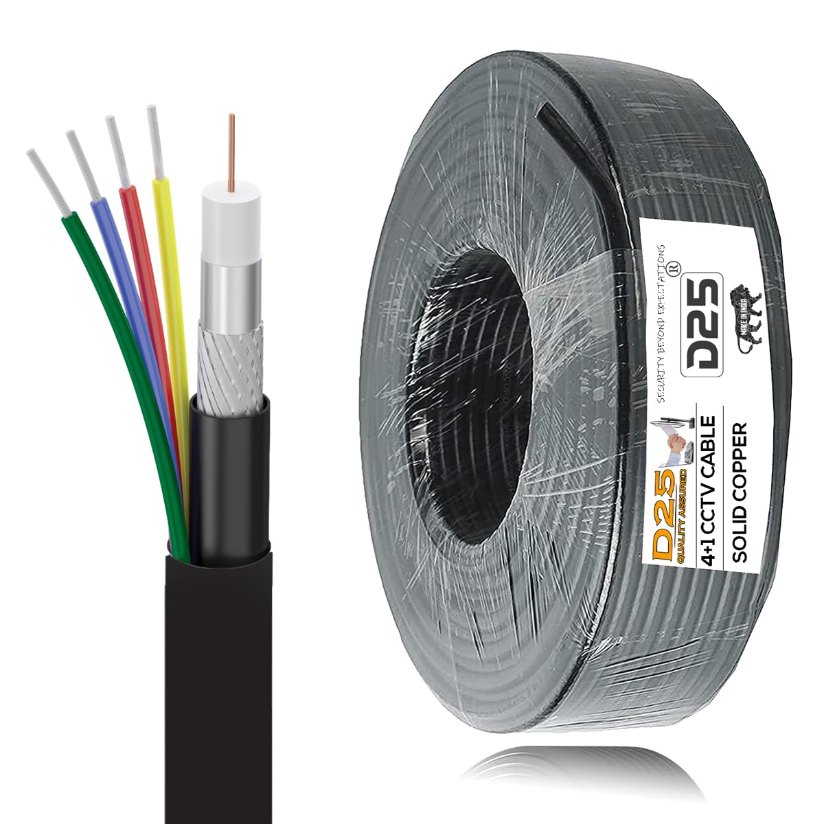 D25 4+1 Coaxial Pure Copper CCTV Camera Standard Cable for Security and Surveillance | Solid ...