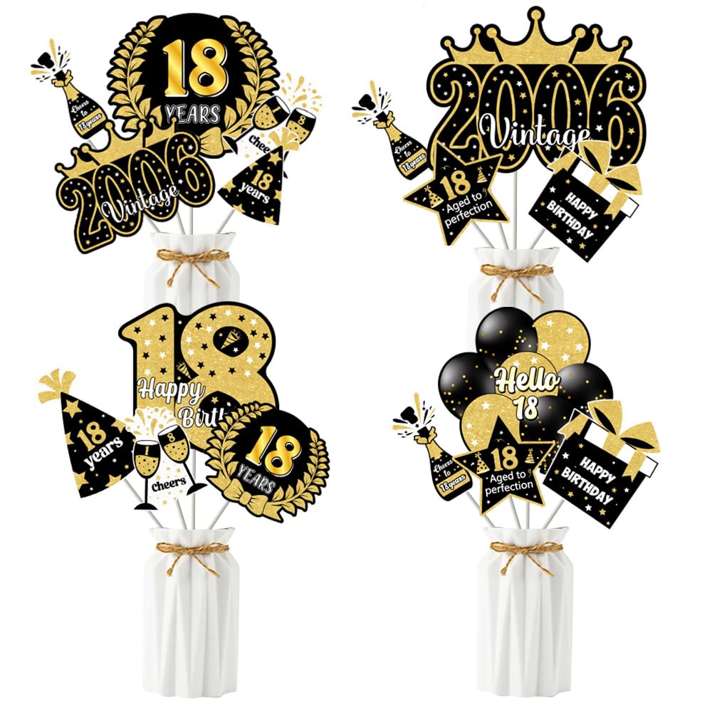 Amazon.com: Black Gold 18th Birthday Table Centerpieces For Birthday ...