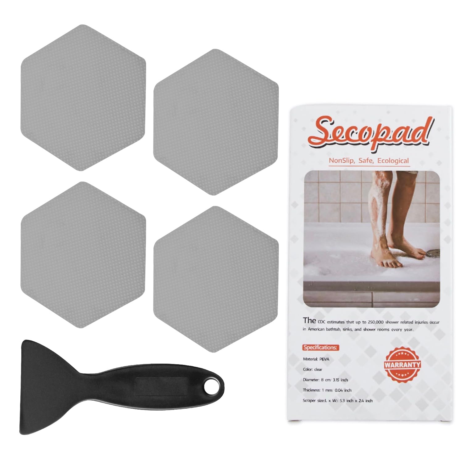Snapklik.com : Secopad Bathtub Stickers Non-Slip, 12 PCS Hexagon Grey ...