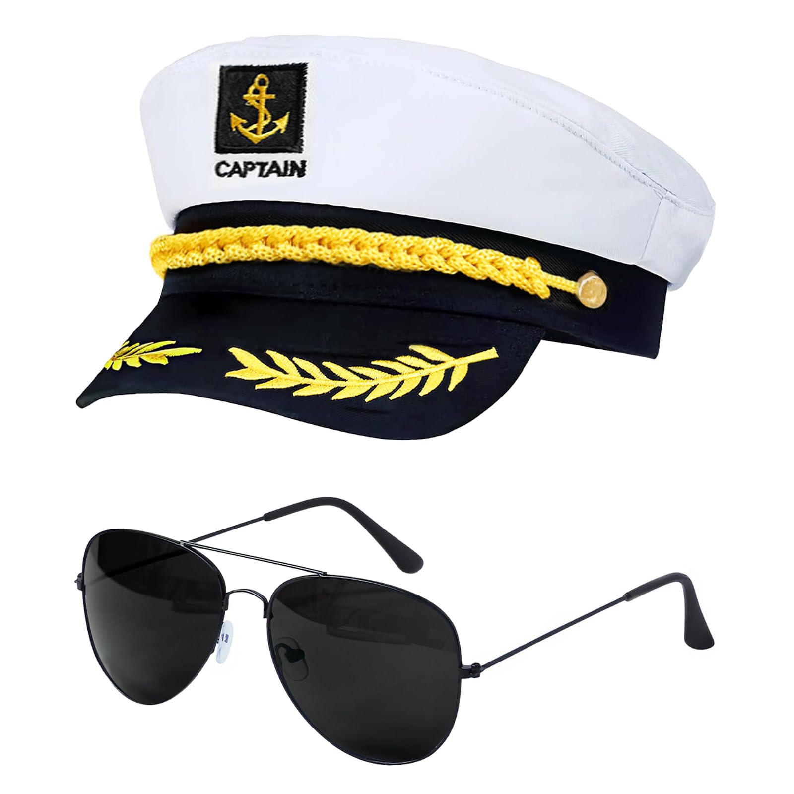 Amazon.com: QLINLEAF Captain Hat Sailor Hat Sunglasses Boat Costume For ...