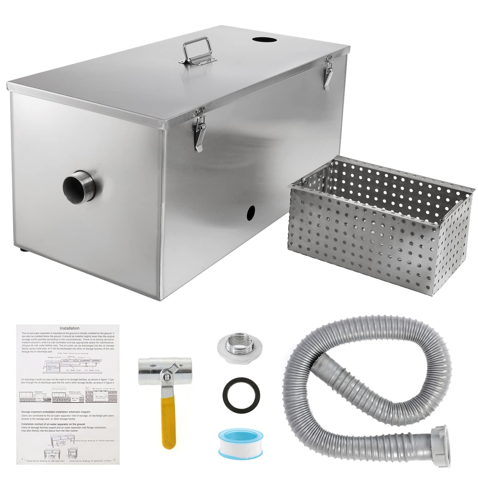 Buy POWLAB 25LBS Top Inlet Commercial Grease Trap Under Sink, Grease ...
