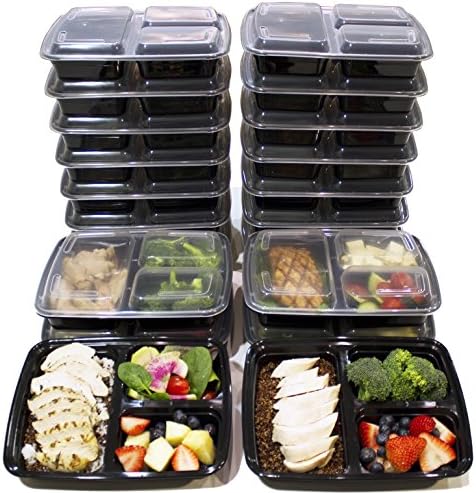 Amazon.com: [20 Pack] 3 Compartment Meal Prep Containers BPA Free ...