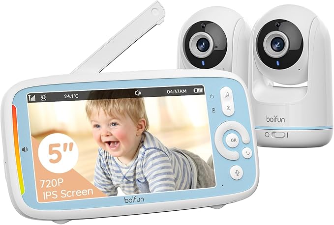 360 View Baby Monitor 2 Cameras, No Wi-Fi, Quick Pairing, BOIFUN 5'' 3X ...