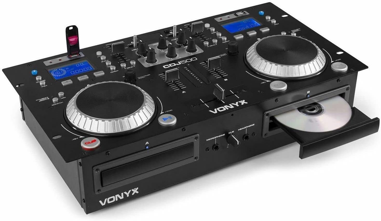 Vonyx CDJ500 DJ Controller mit Verstärker, 200 Watt, DJ Mischpult ...