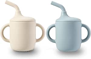 PandaEar 2 Pack Silicone Sippy Cups for Toddlers with Straw & Handles ...