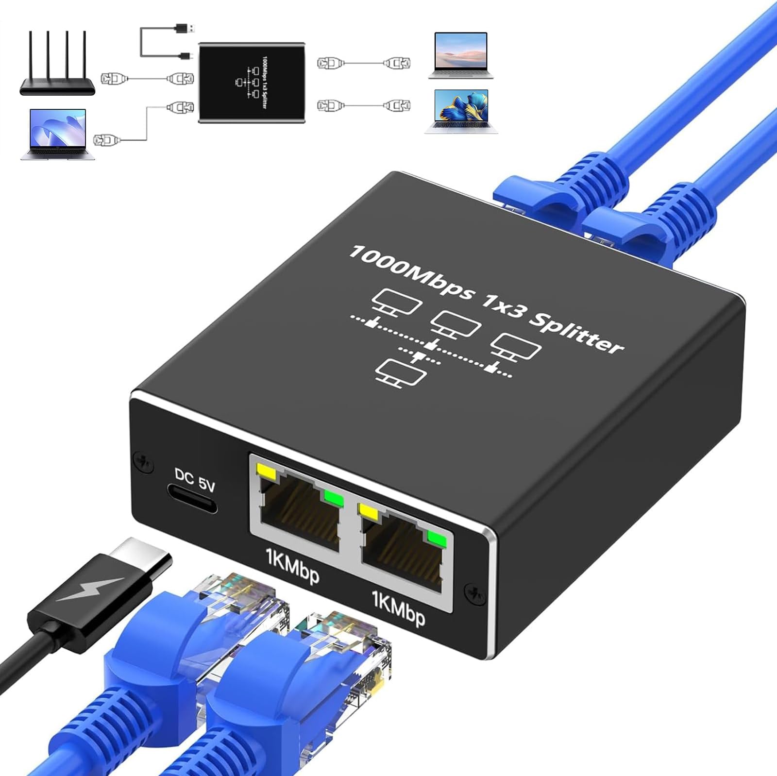 Loydia Gigabit Ethernet Splitter LAN RJ45 2 Porte, Switch ethernet ...