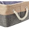 Amazon Basics Linen Storage Basket with Handles, Small,Beige/Gray ...