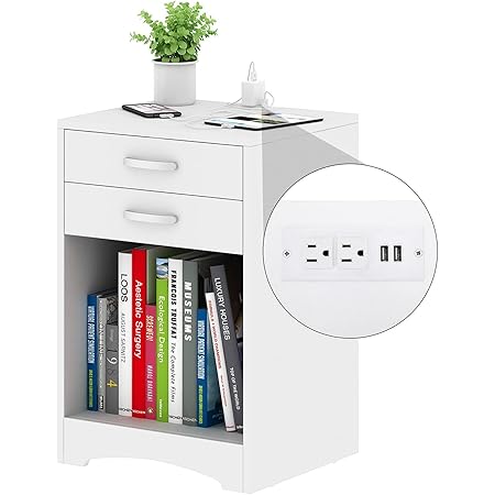 Amazon.com: LANDVIDI Nightstand with Fast Charging Station LED Light ...