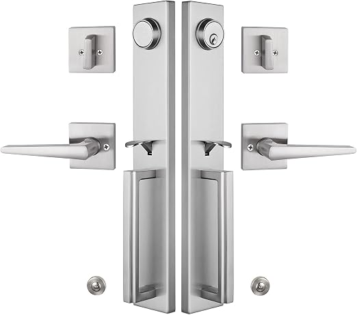 TMC Double Door Handlset for Front Door Brushed Nickel Finish (Keyed ...