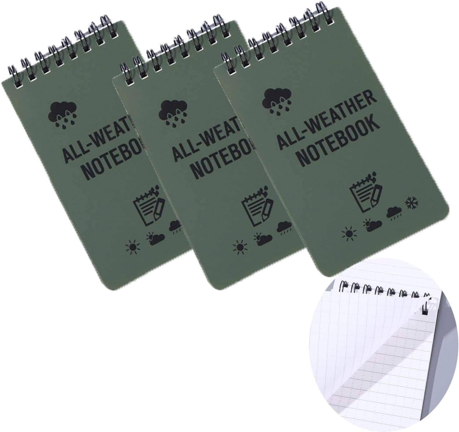3pcs Waterproof Notebooks, 3 x 5" Army Green Police Notepad Write in ...