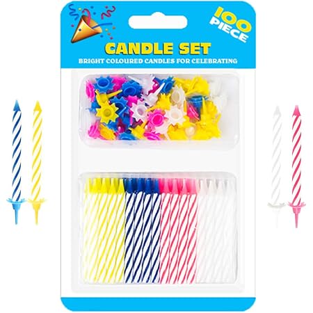 Decorative Birthday Cake Celebration Candles 100 Pieces Set with Easy ...