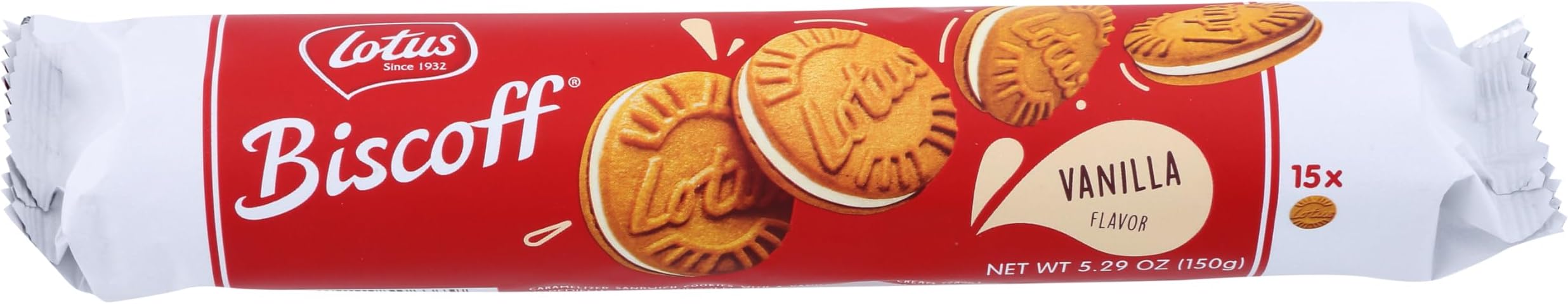 Amazon.com: Lotus Biscoff Sandwich Cookies, Vanilla Cream, 15 Cookies ...