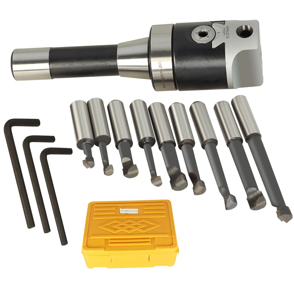 HOZLY 2 Inch Carbide Boring Head + R8 Shank + 9Pcs 1/2 Inch Boring Bars ...
