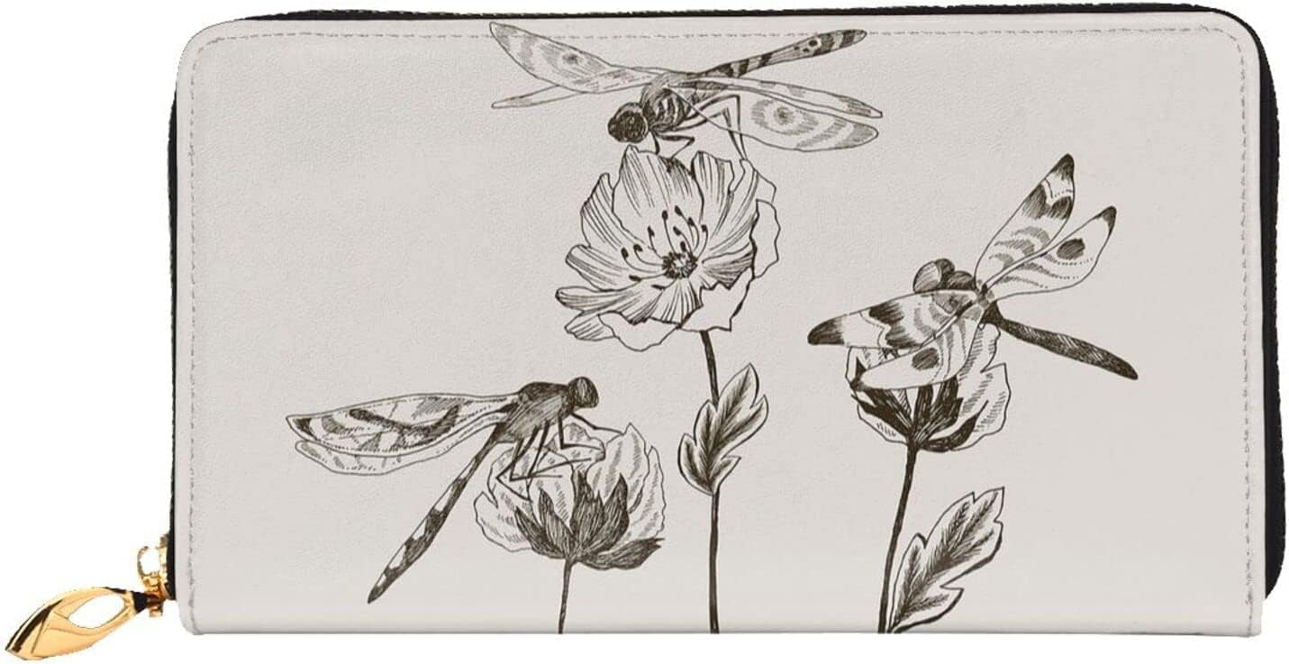 Amazon.com: Flowers with Dragonfly Leather Wallets for Women RFID ...
