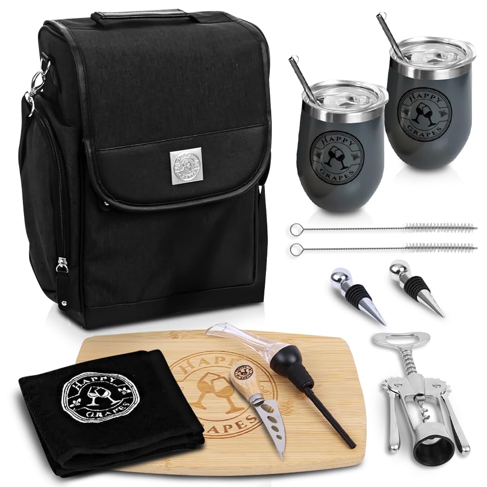 Amazon.com: Happy Grapes Wine Tote Bag Set - Insulated Wine Carrier ...