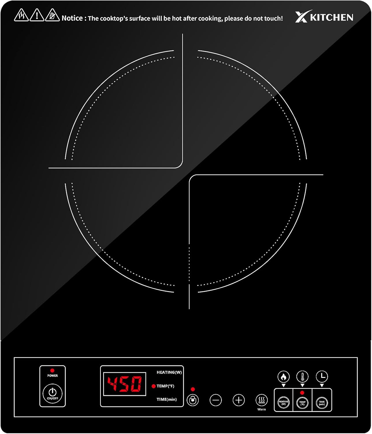 Amazon.com: XKitchen Portable Induction Cooktop, 1800W Induction Burner with 9 Power levels, 12 ...