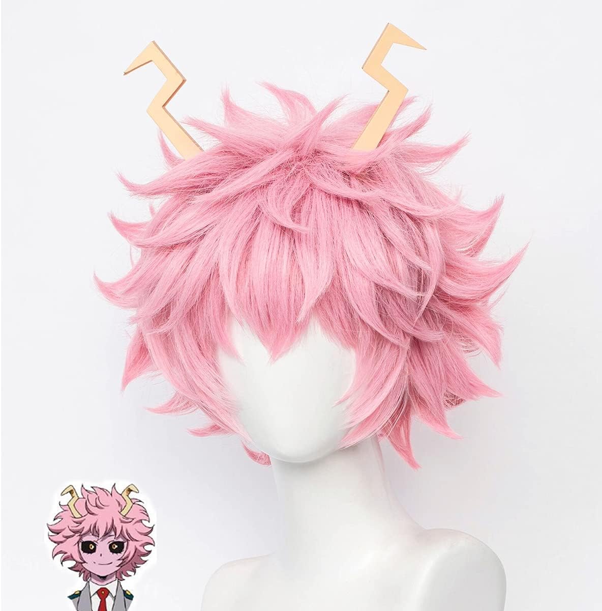 Amazon.com: FALAMKA Short Pink Wig with 2 Horns Anime Wig Cosplay ...