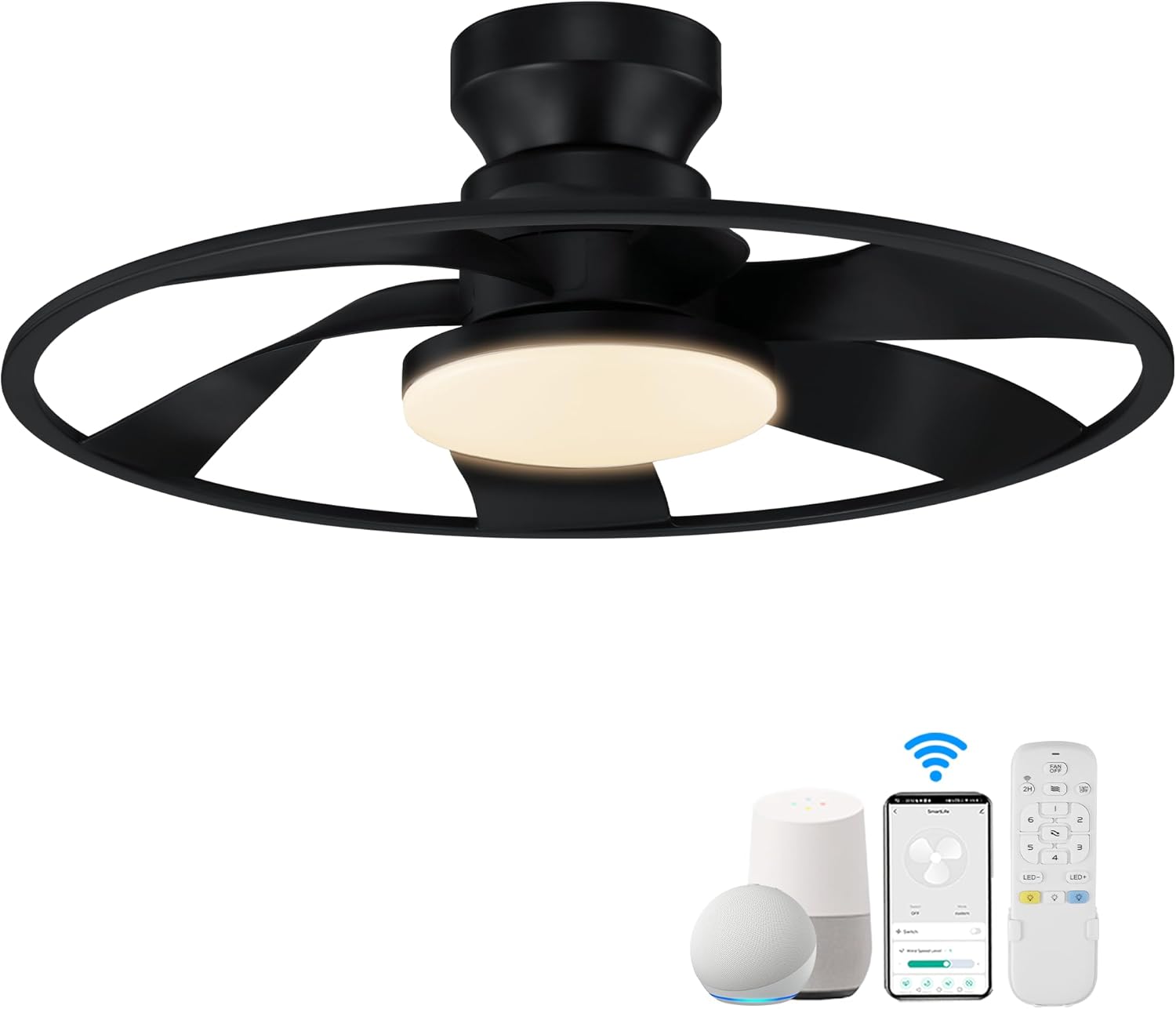 Hoenofly 22” Smart Low Profile Ceiling Fans with Lights Remote,Quiet DC ...