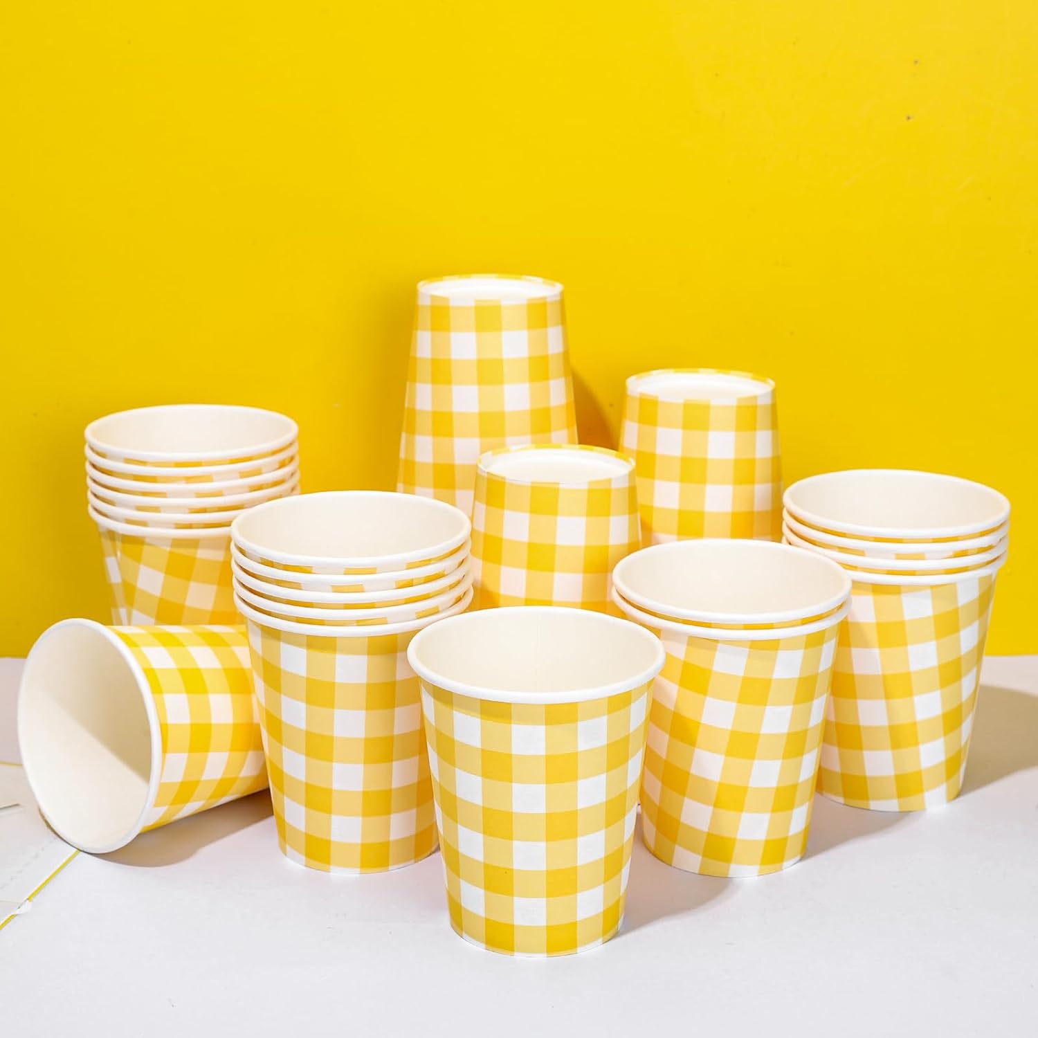 Amazon.com: Whaline 50Pcs Buffalo Plaid Paper Cups Yellow White ...