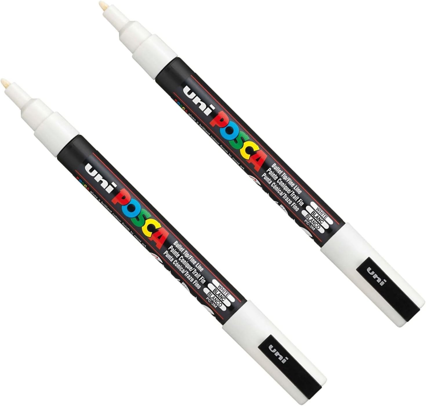 Posca PC-3M Paint Marker Art Pens - 0.9-1.3mm Nib - White Ink - 2 Pack ...