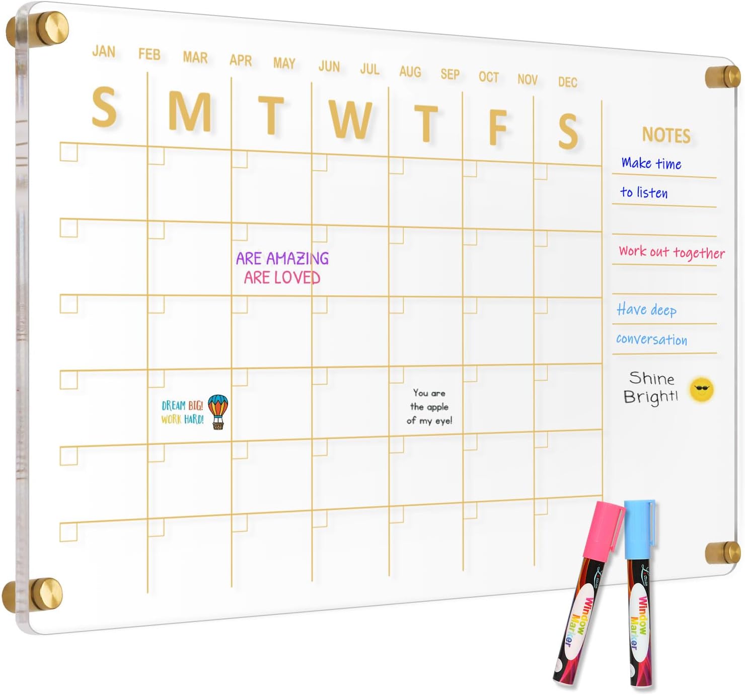AMUSIGHT Clear Acrylic Calendar for Wall, 24" x 16" Golden Clear Dry ...