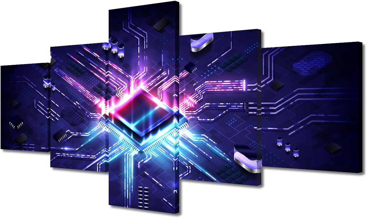 Amazon.com: 5 Pieces Circuit Board Chip Canvas Wall Art Glowing CPU ...