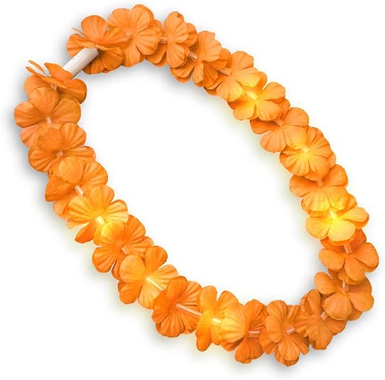 Amazon.com: Set of 12 Orange LED Flower Hawaiian Lei Light Up Necklaces ...
