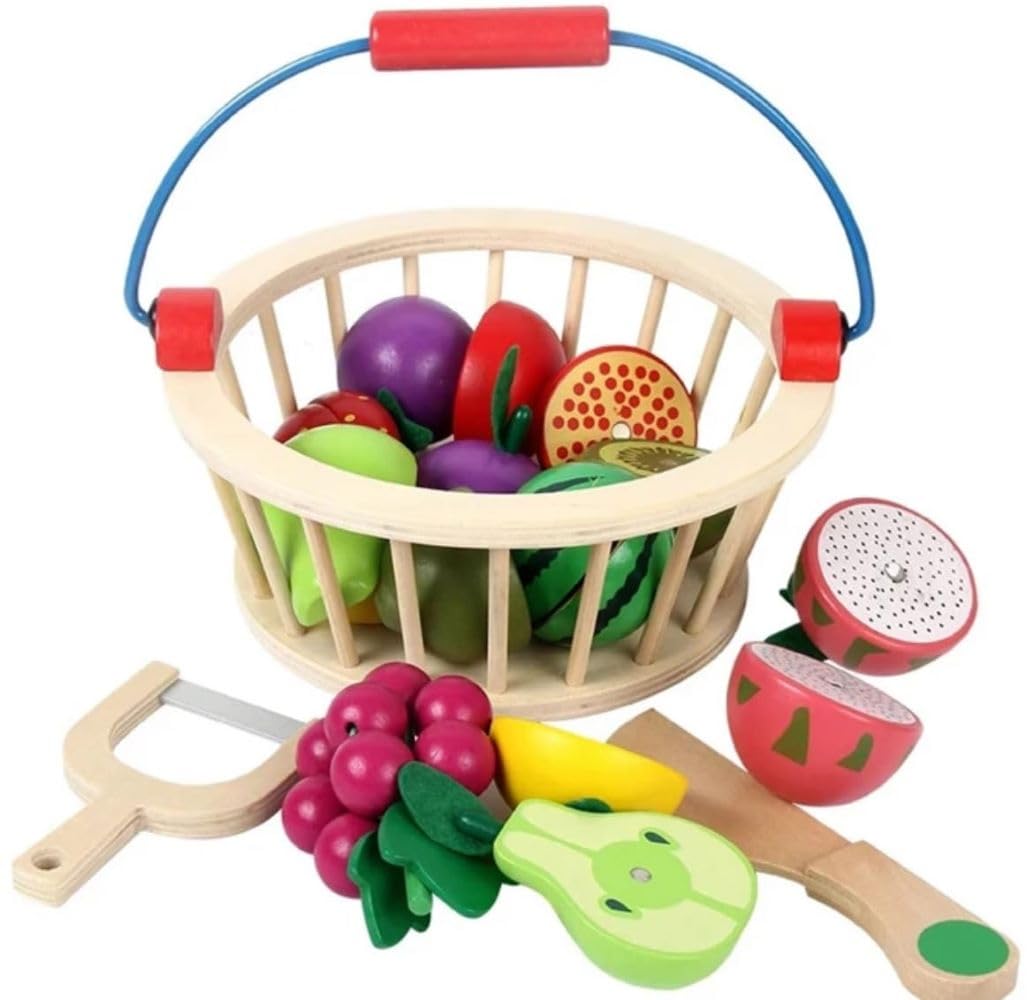Buy Wudly® Wooden Fruit Cutting Toy Basket Set for Kids | Montessori ...
