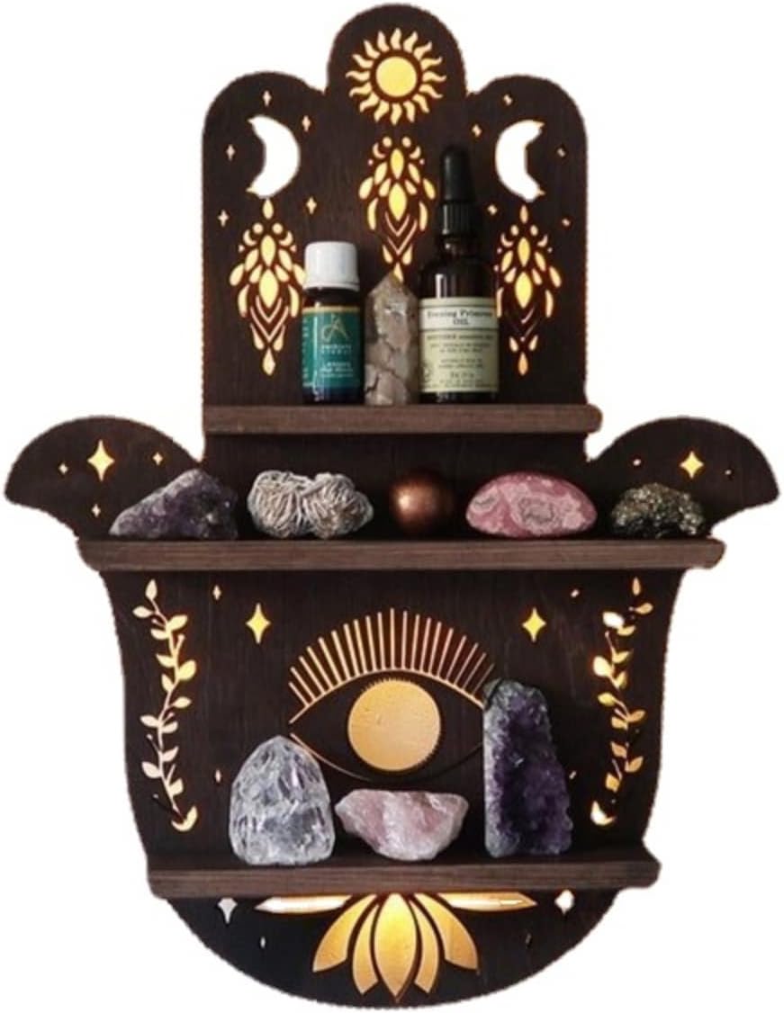Amazon.com: Luna Moth Crystal Shelf Display, Boho Pine Wood Wall ...
