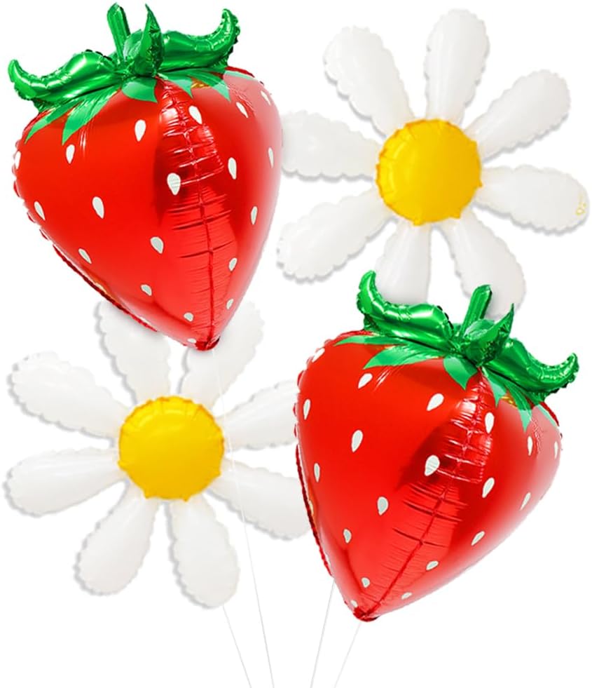 Amazon.com: Red Strawberry White Daisy Foil Balloons Garland Arch Kit ...