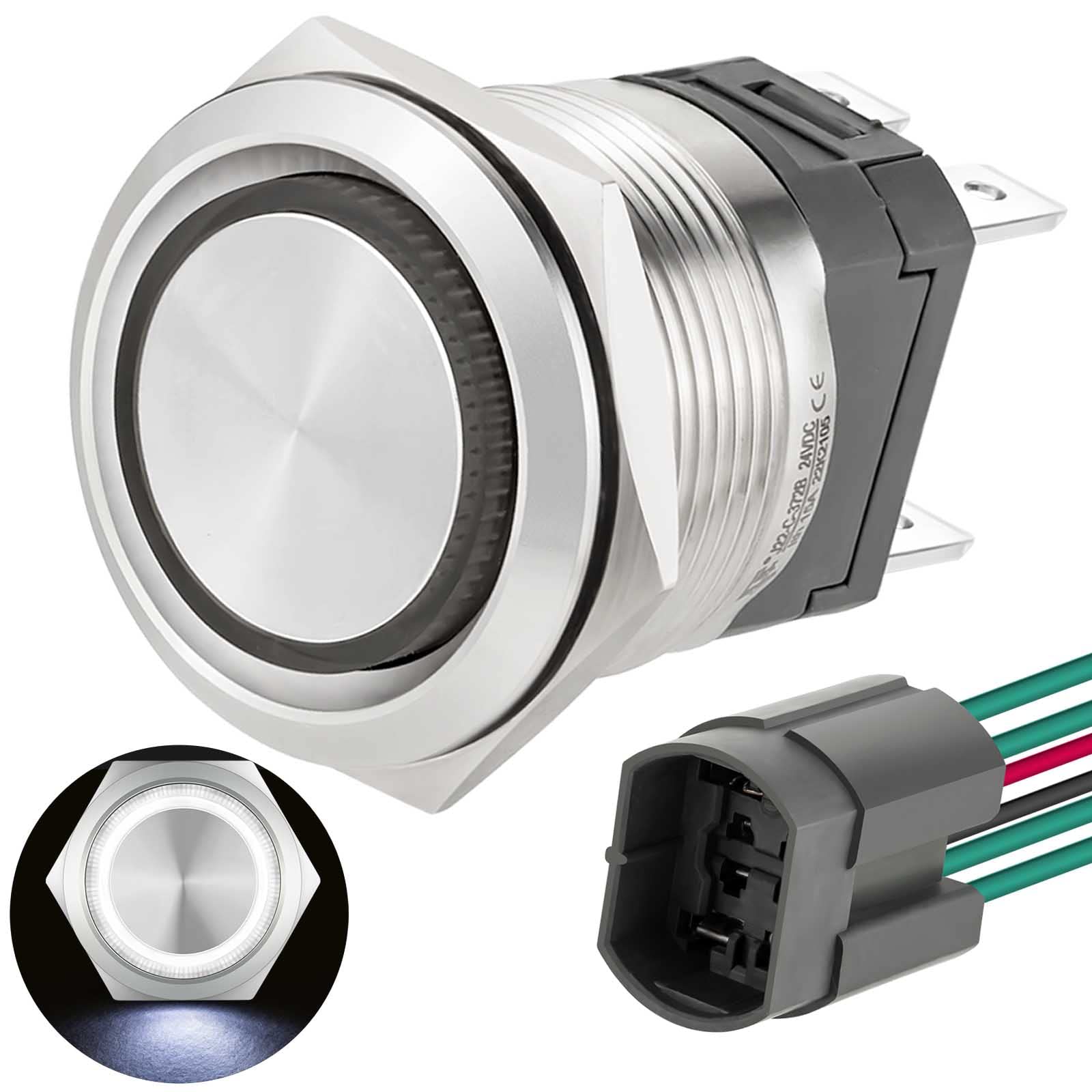 Snapklik.com : 15Amp 22mm Push Button Switch 12VDC Latching Momentary 2NO DPST Angel Eye LED ...