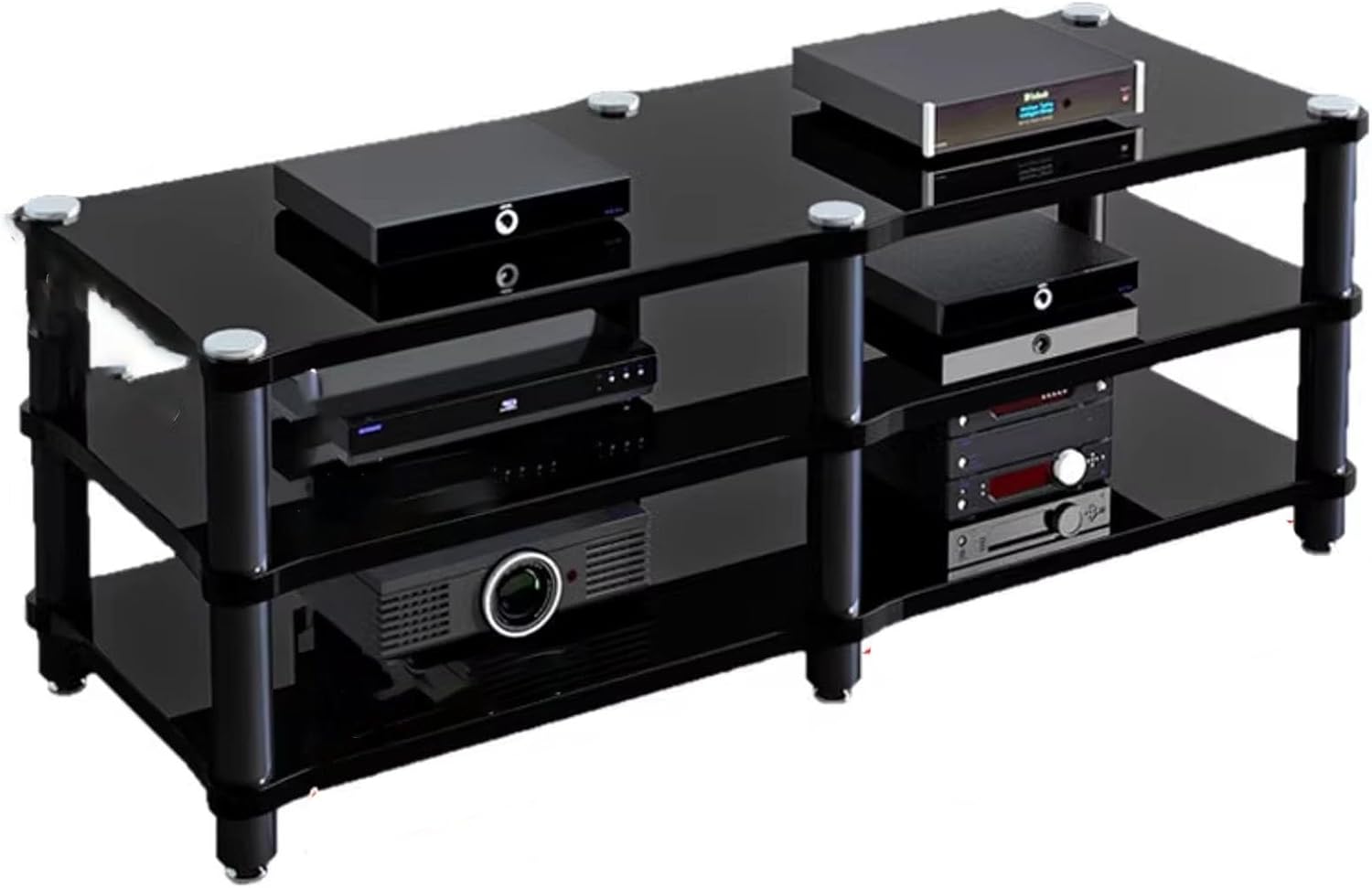 Black HiFi Stereo Cabinet, Heavy Duty Double-Wide Av Media Stand ...