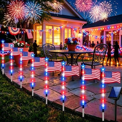 Amazon.com: Solar American Flag Light Set, 8 Pack American Flags Pole ...