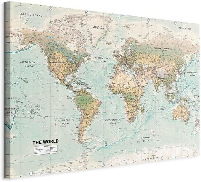 murando Canvas Wall Art. World map 120x80 cm / 48"x32" 1 pcs Large ...