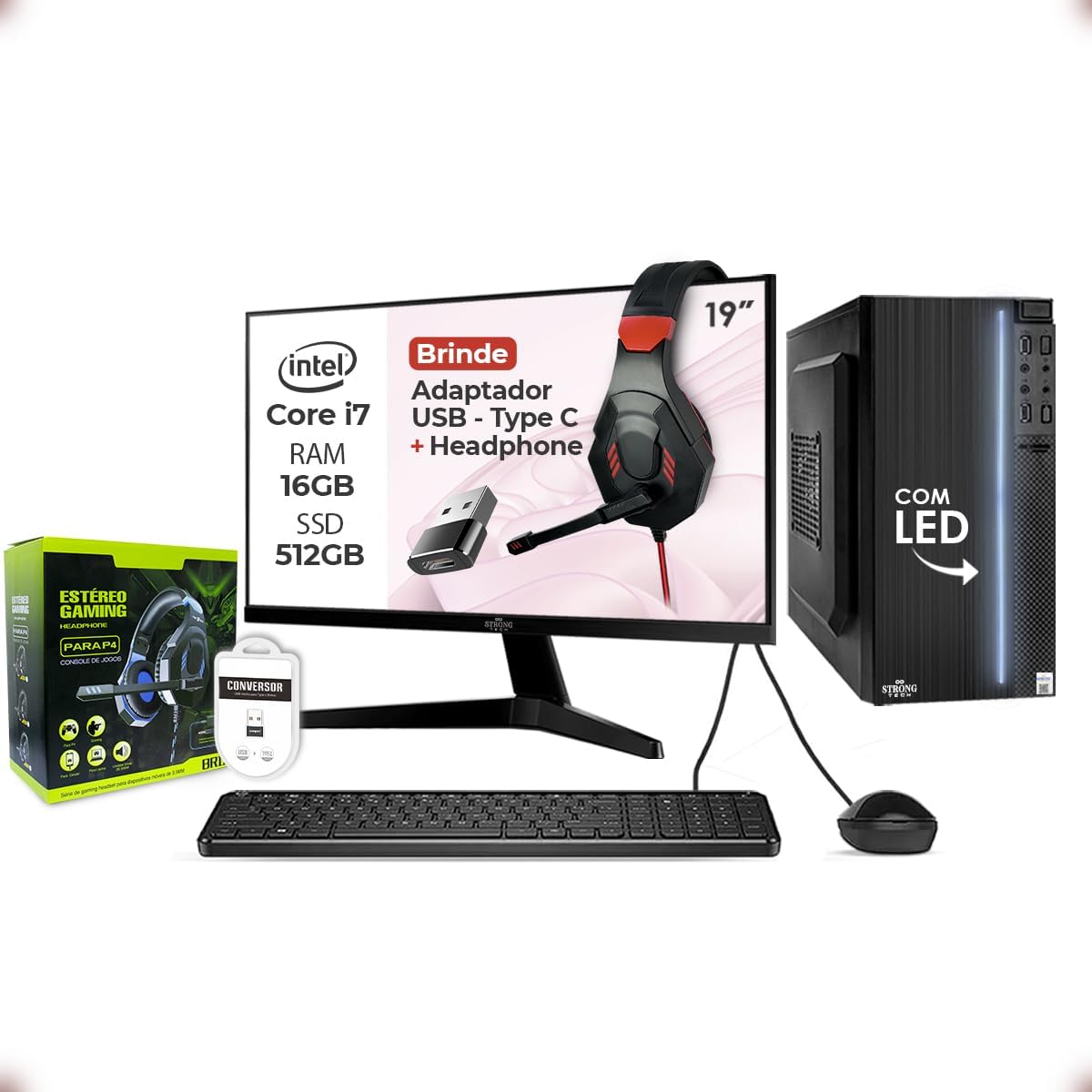 Computador Completo Intel Core i7 16GB SSD 512GB + Headset + Adaptador ...