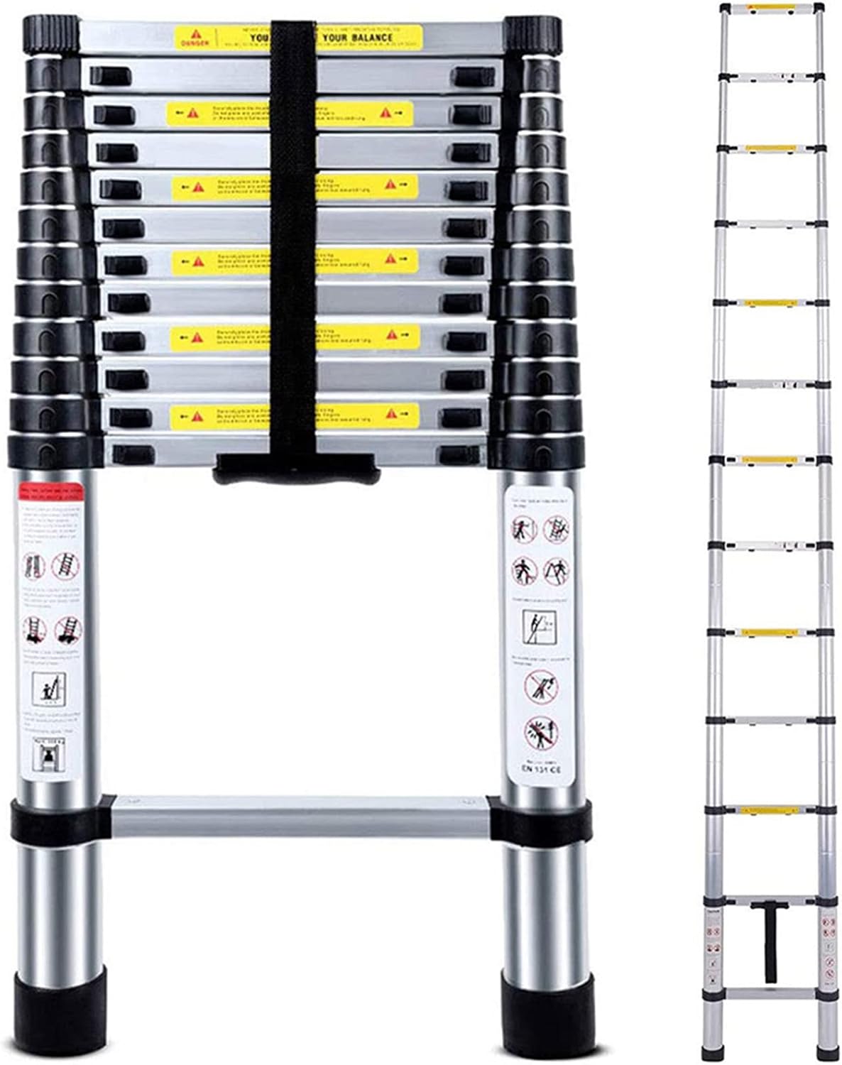 NAIMP 3.8M Telescopic Ladder, 12.5ft Multi-Purpose Folding Aluminium ...